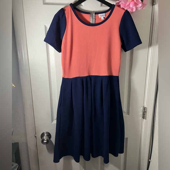 LuLaRoe | Dresses | Coral And Navy Blue Dress | Poshmark